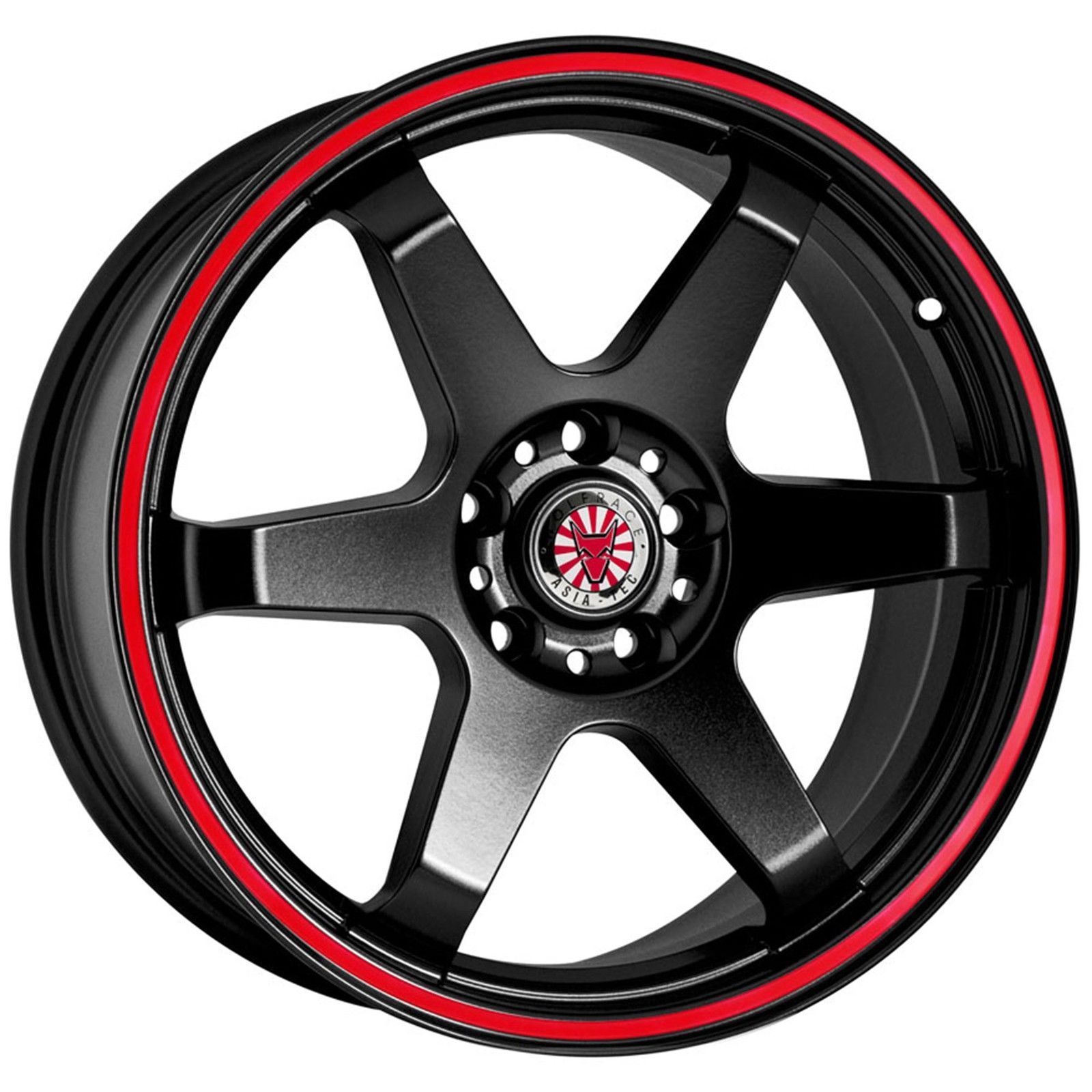 x4 Wolfrace wolf race JDM Satin Black Red Lip Alloy Wheels - 4x100 17x7 ...